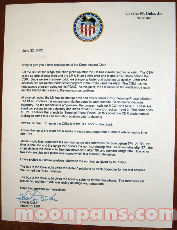 Apollo 16 Lunar Surface FlownDirect Ascent Chart