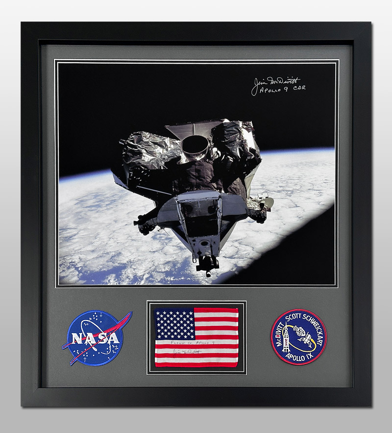 Apollo 9 Flown US Flag with Jim McDivitt Signed 20x16 Photo