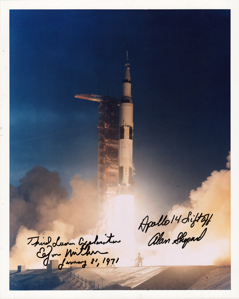 Edgar Mitchell and Alan Shepard Astronaut Autographs 8x10 Launch Photo