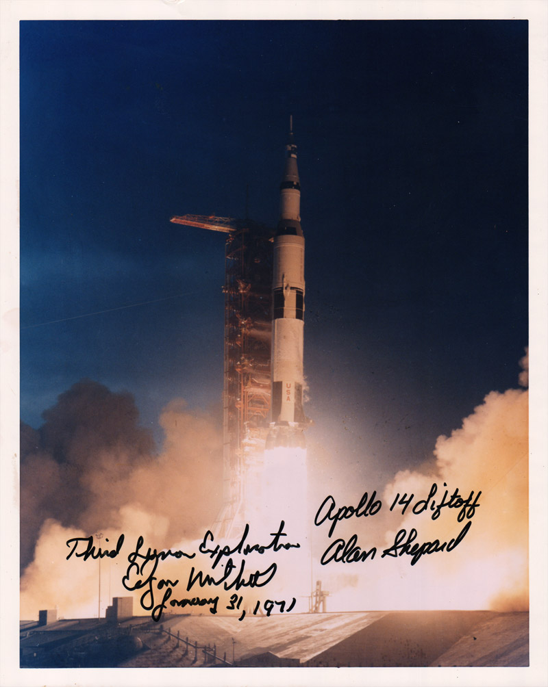 Edgar Mitchell and Alan Shepard Astronaut Autographs 8x10 Launch Photo