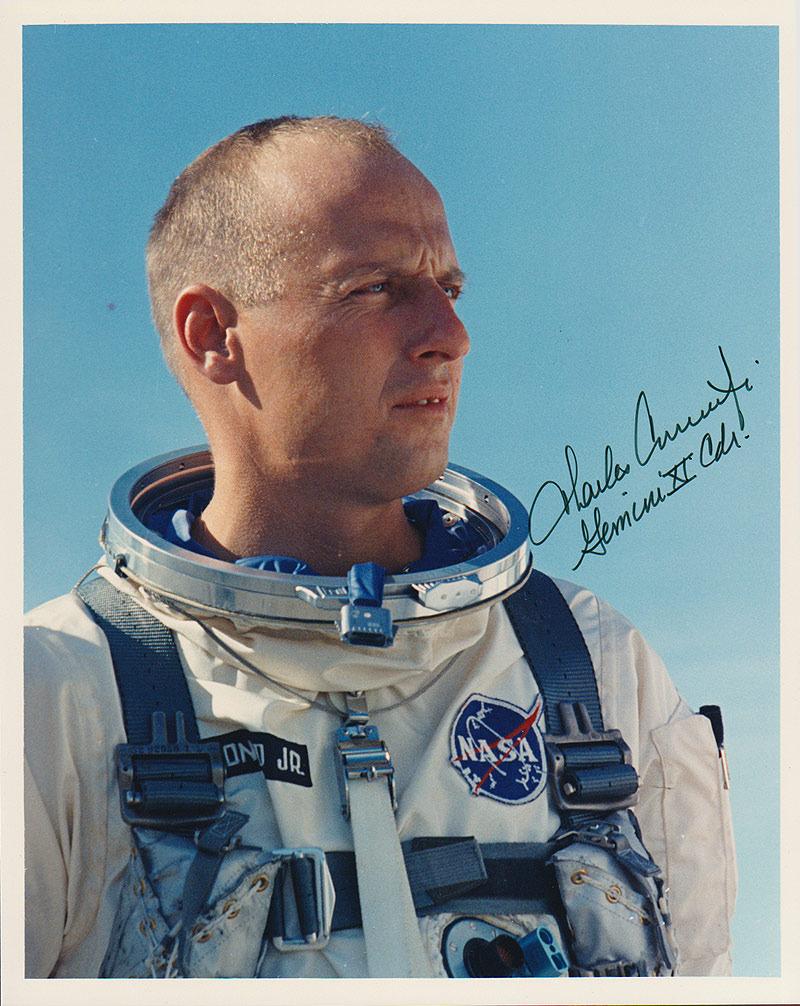 Charles Conrad signed 8x10 Gemini Space Suit photo
