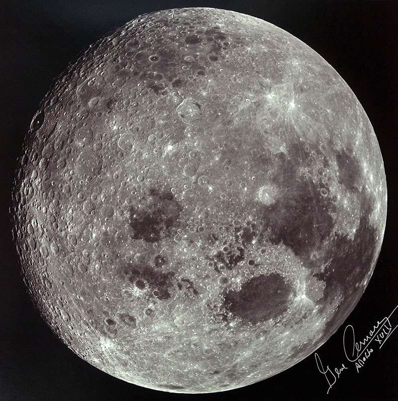 Gene Cernan signed 16x16 inch Moon Photo