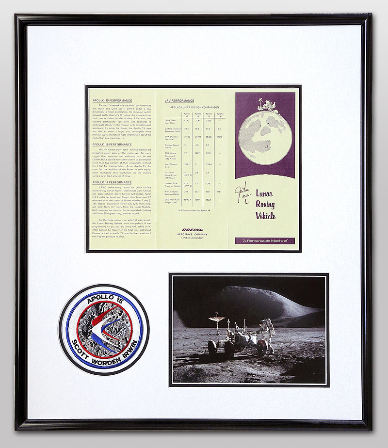 Jim Irwin signed signed Boeing lunar rover pamphlet Framed